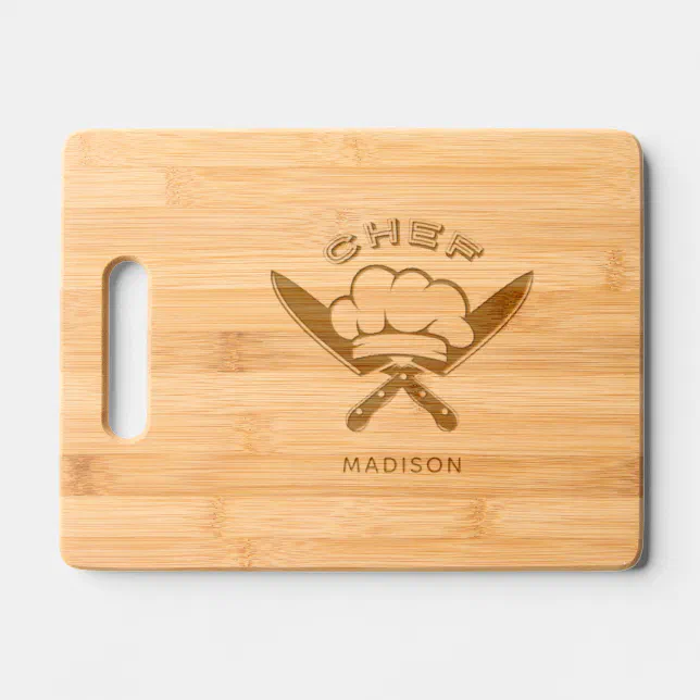 Custom name Chef Logo Engraved Cutting Board | Zazzle