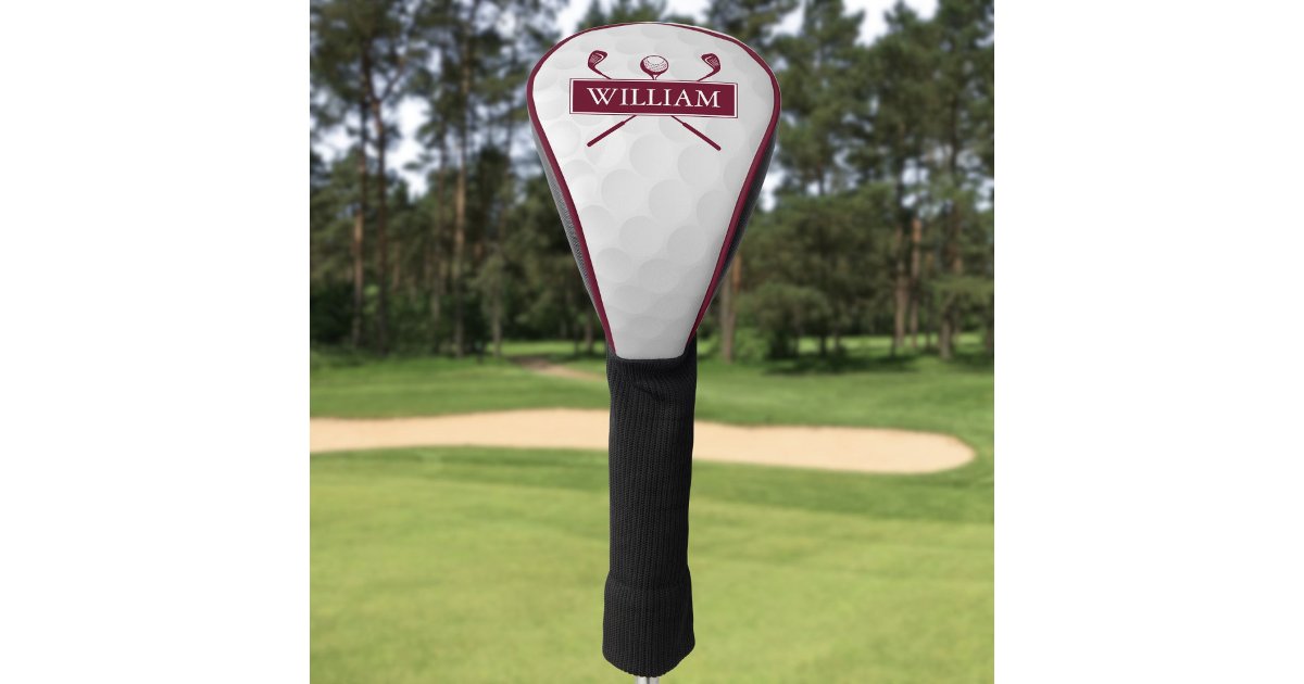 Custom Name Clubs And Ball Burgundy Golf Head Cover | Zazzle