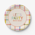 Custom Name Colourful Modern Plaid Birthday Party Paper Plates | Zazzle