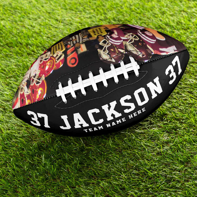 Custom Name Cool Black and White Photo Team Number Football | Zazzle