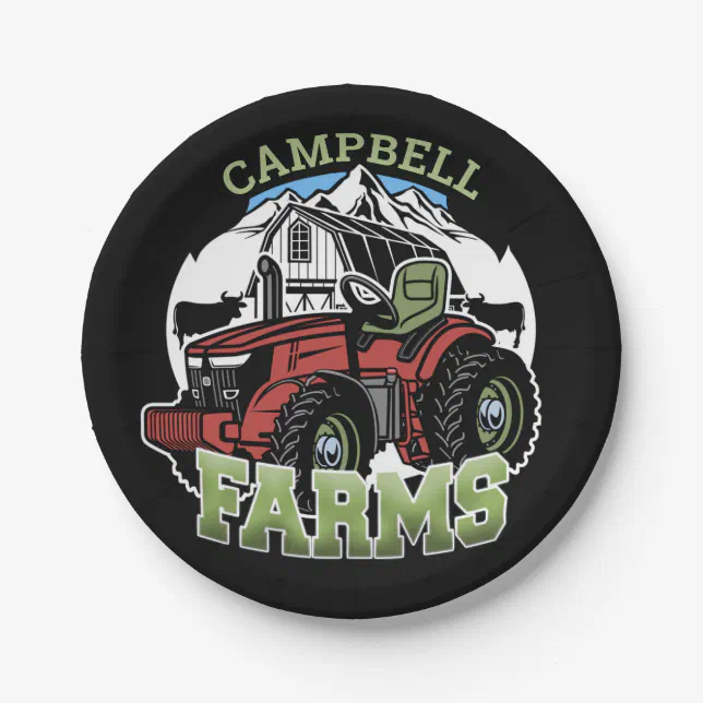 Custom NAME Country Farms Barn Tractor Farmer Paper Plates | Zazzle
