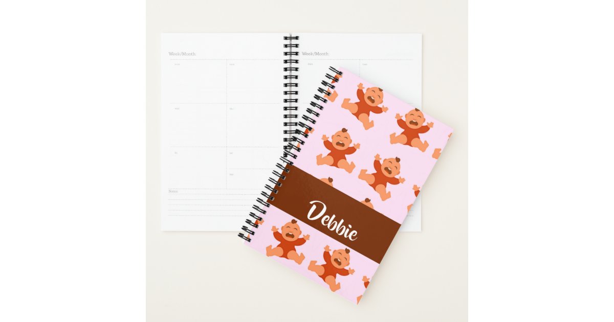 Custom name crying babies on pink planner | Zazzle