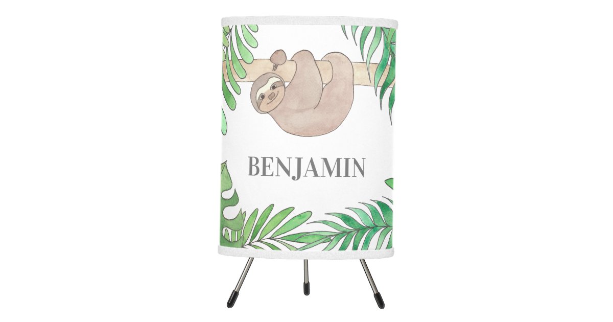 Custom Name Cute Sloth Tripod Lamp | Zazzle