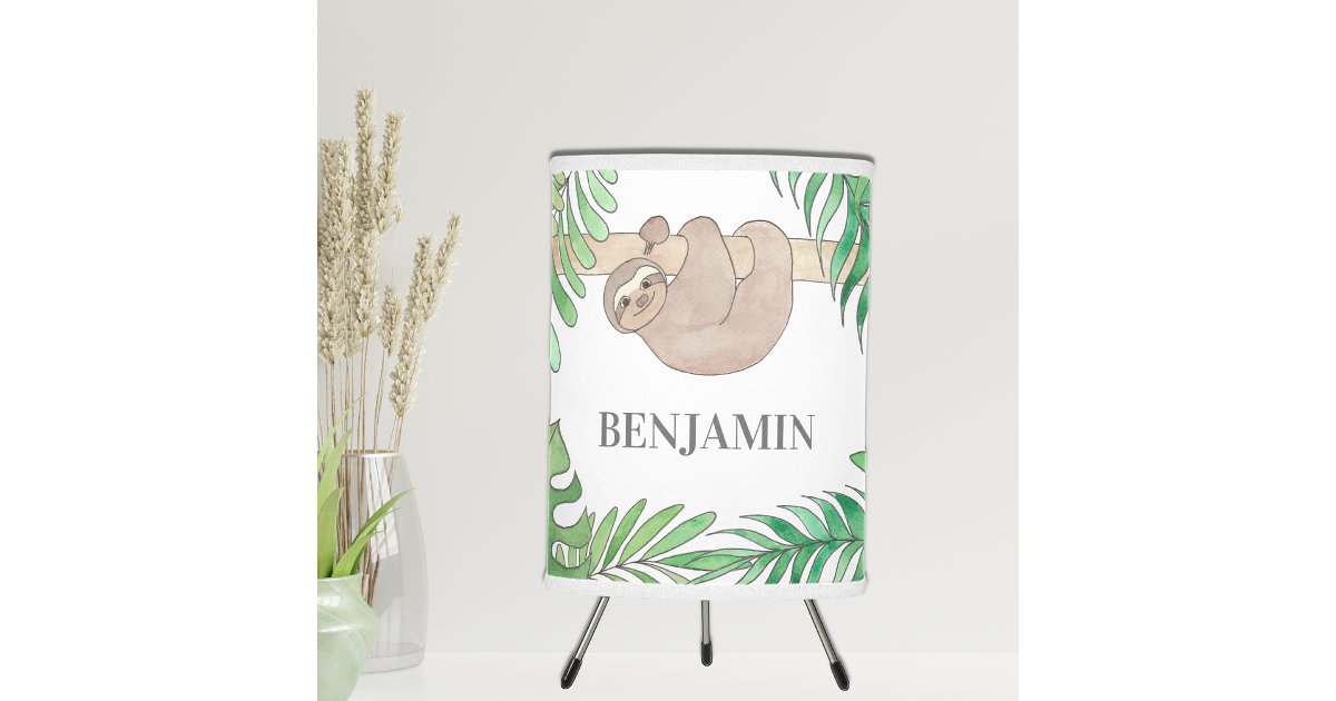 Custom Name Cute Sloth Tripod Lamp | Zazzle