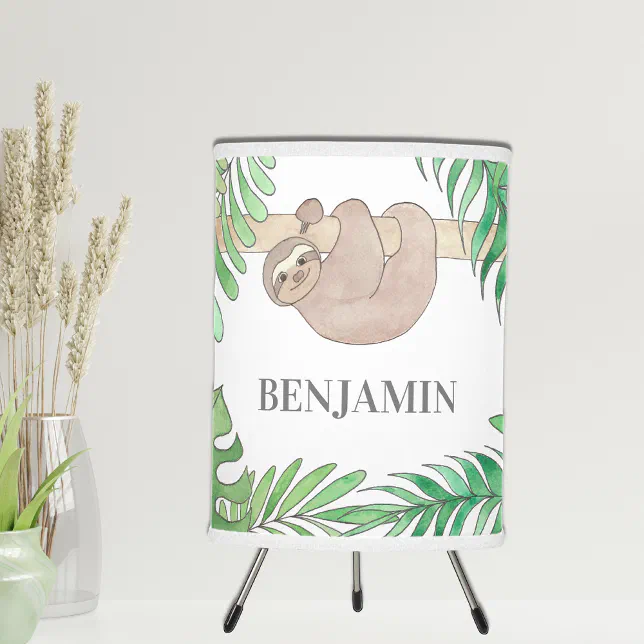 Custom Name Cute Sloth Tripod Lamp | Zazzle