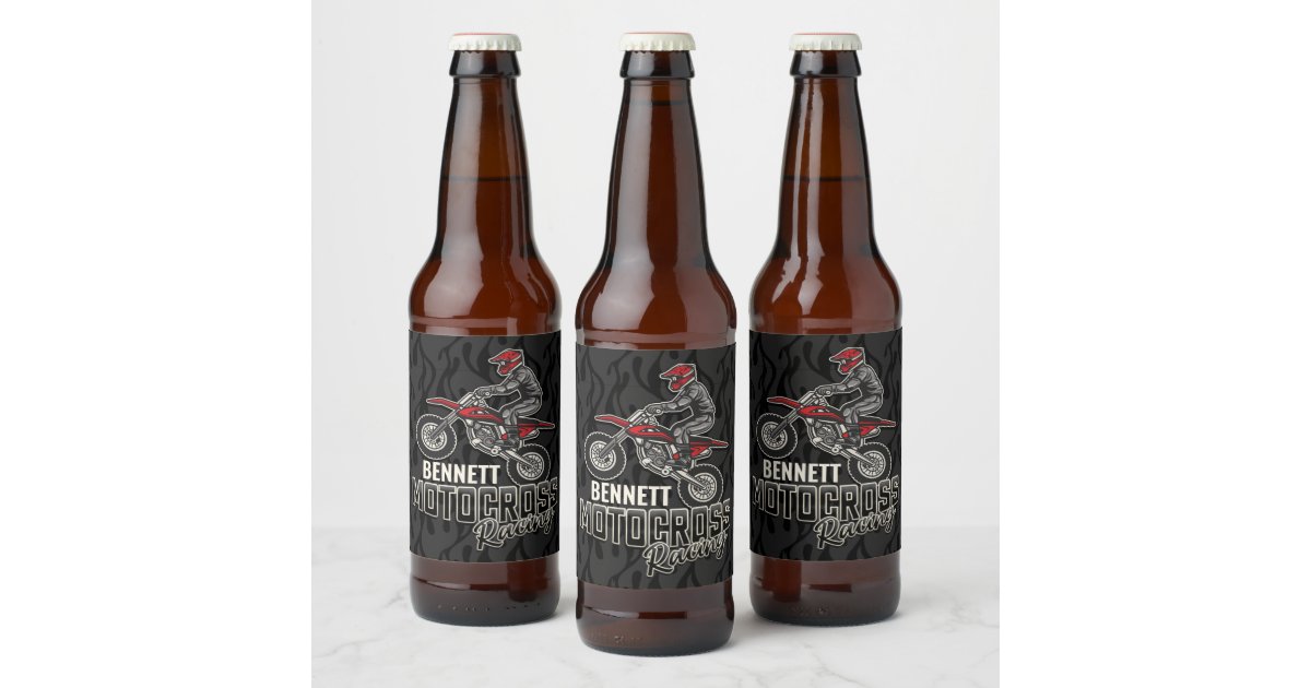 Custom NAME Dirt Bike Rider Motocross Racing Beer Bottle Label | Zazzle