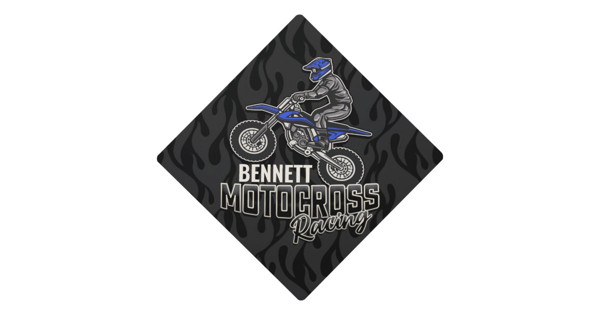 Custom NAME Dirt Bike Rider Motocross Racing Graduation Cap Topper | Zazzle