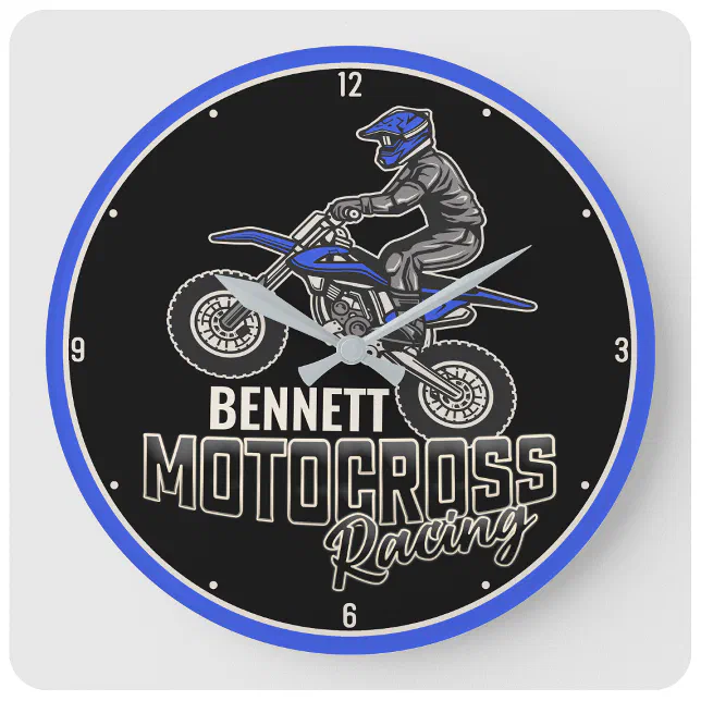 Custom NAME Dirt Bike Rider Motocross Racing Large Clock | Zazzle