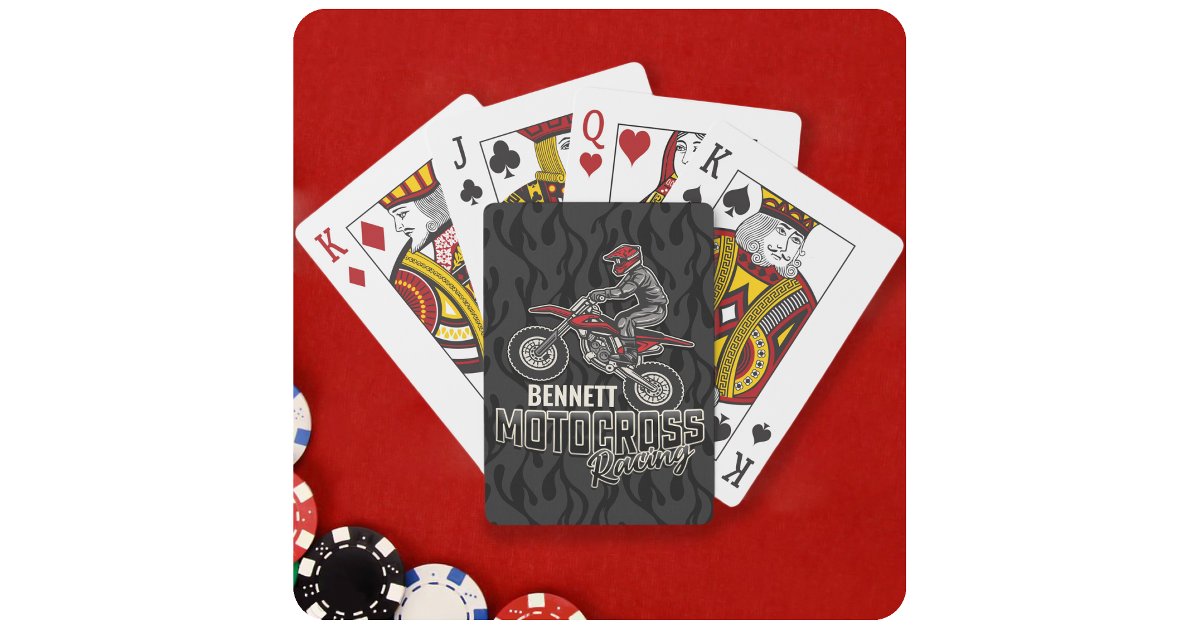 Custom NAME Dirt Bike Rider Motocross Racing Poker Cards | Zazzle