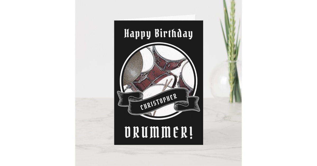 Custom Name Drummer Birthday Card Drums Drumsticks | Zazzle