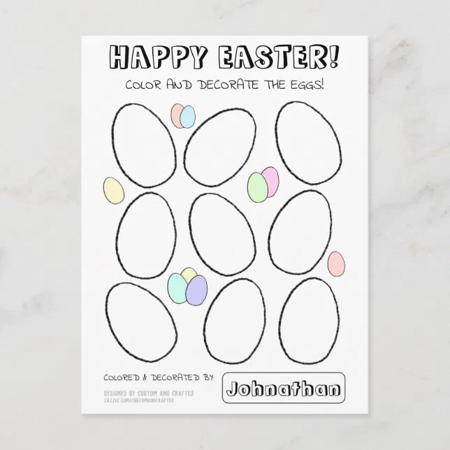 Custom Name Easter Egg Coloring Card for Kids | Zazzle