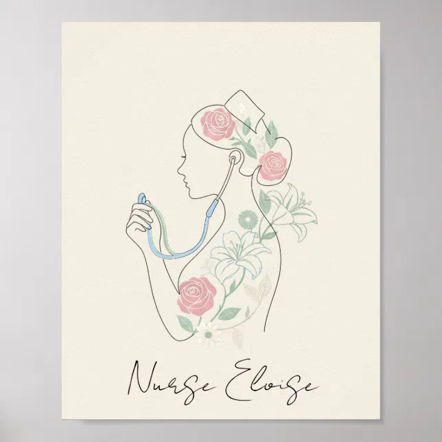 Custom Name Elegant Nurse Silhouette Poster | Zazzle