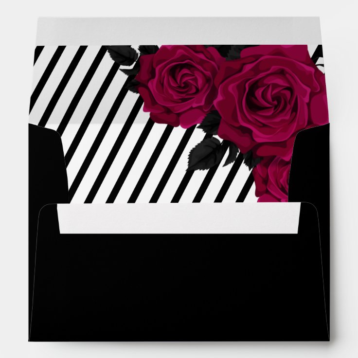 Custom Name Elegant Rose Stripes Gothic Wedding Envelope | Zazzle