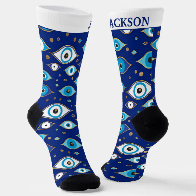 Custom name - Evil Eye protection pattern Socks | Zazzle