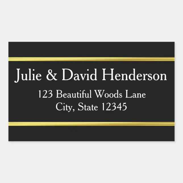 Custom Name Faux Gold Border Address Rectangular Sticker | Zazzle