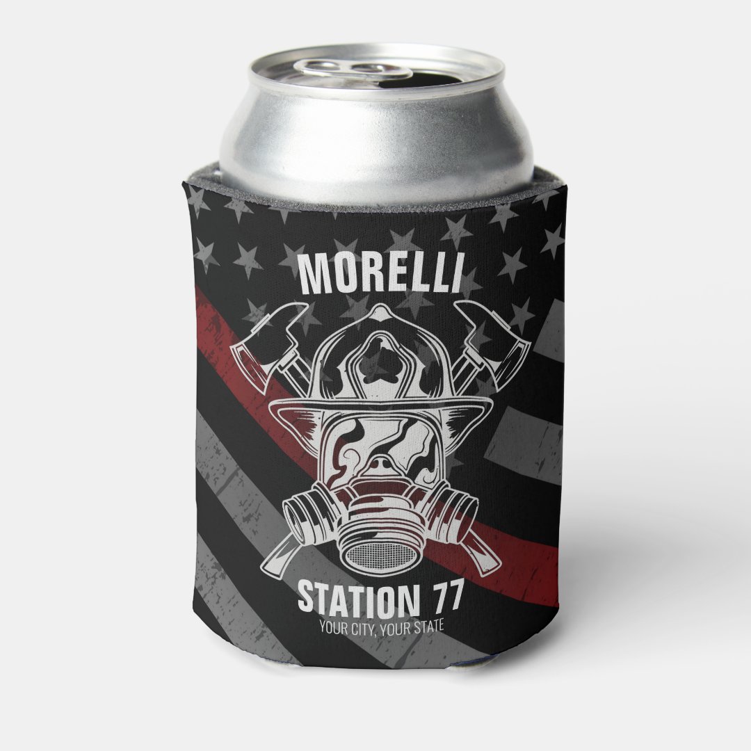 Custom NAME Firefighter Fire Department Station Can Cooler | Zazzle