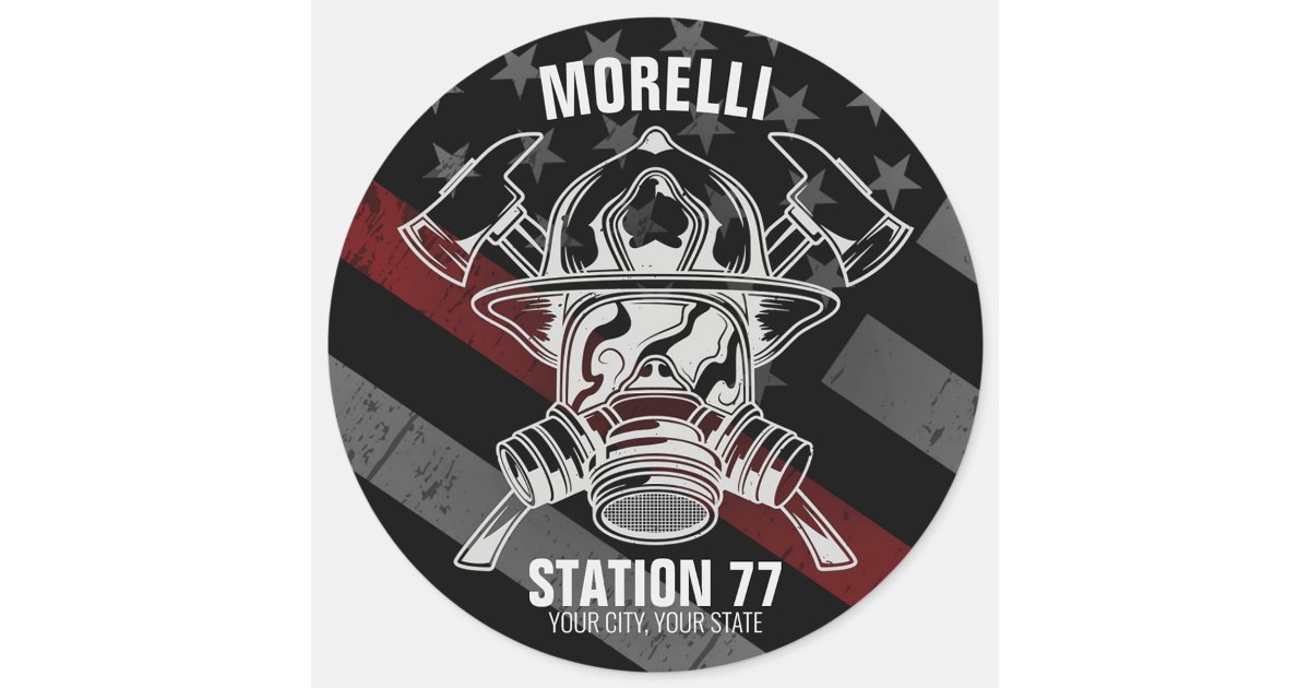 Custom NAME Firefighter Fire Department Station Classic Round Sticker ...