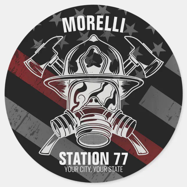 Custom NAME Firefighter Fire Department Station Classic Round Sticker ...