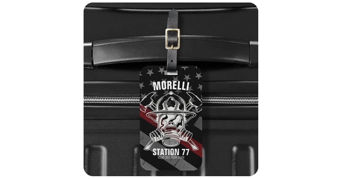 Custom NAME Firefighter Fire Department Station Luggage Tag | Zazzle