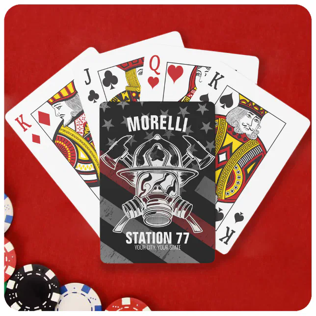 Custom NAME Firefighter Fire Department Station Poker Cards | Zazzle