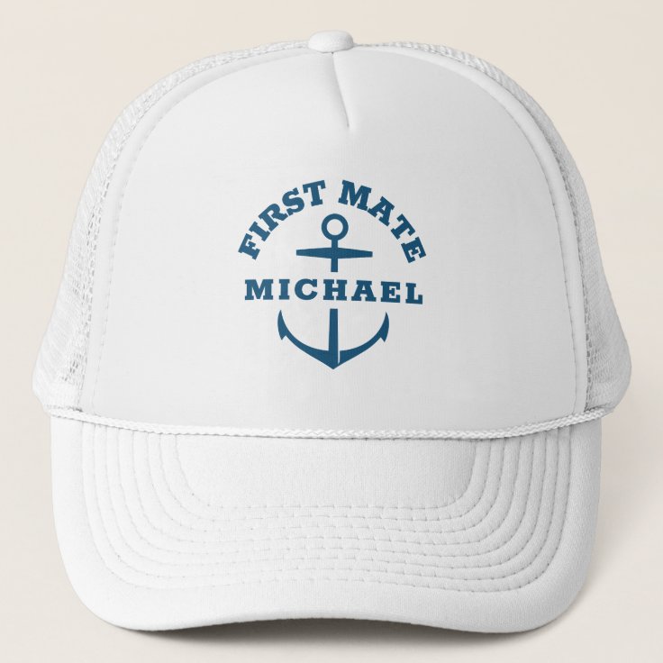 Custom Name First Mate Boat Anchor Navy Blue Hat | Zazzle
