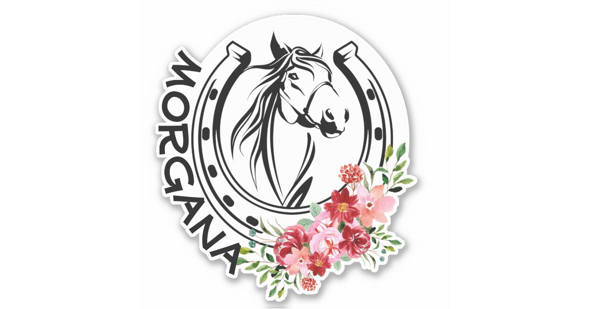 Custom Name Floral Horse Horseshoe Sticker | Zazzle
