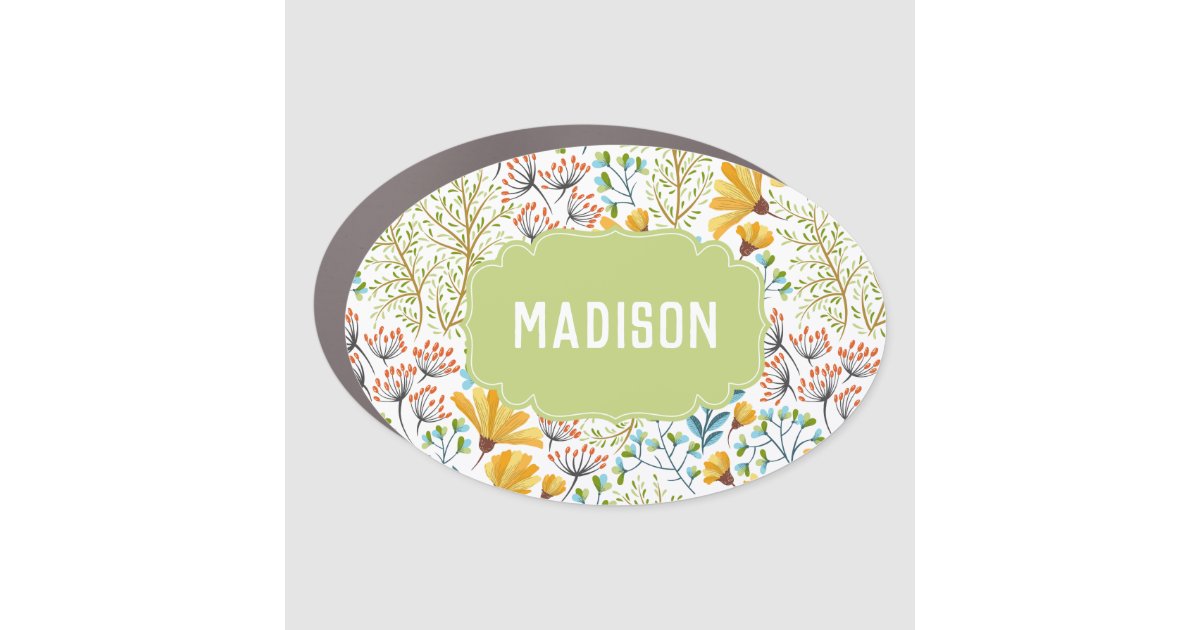 Custom name Flower Illustration car magnet | Zazzle