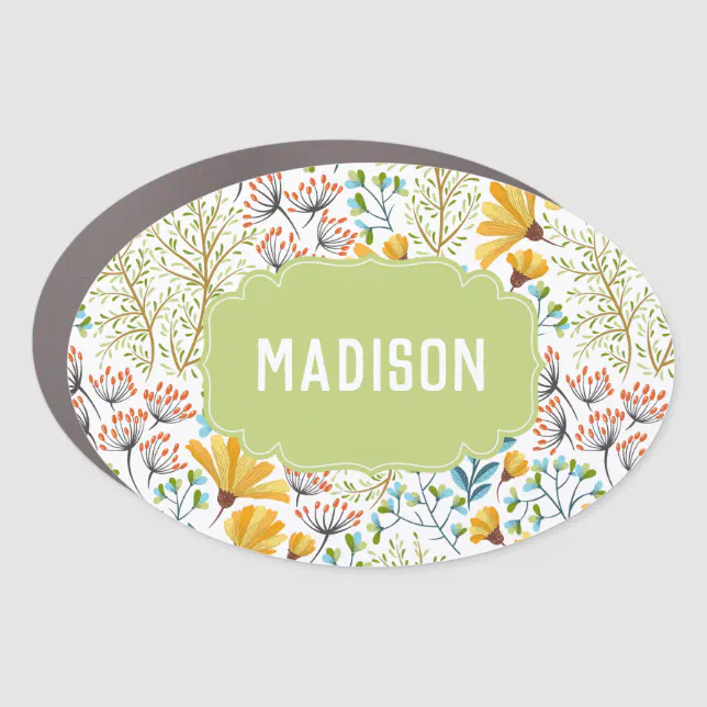Custom name Flower Illustration car magnet | Zazzle
