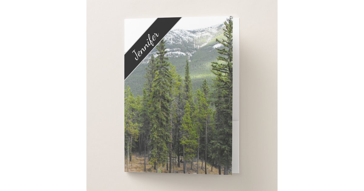 Custom Name + Forest and Mountain Scene Pocket Folder | Zazzle