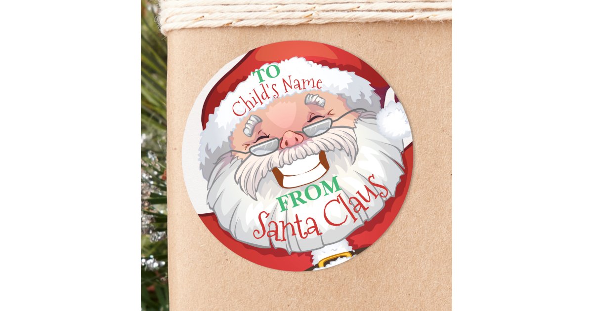 Custom Name From Santa Claus Kids Christmas Gift Classic Round Sticker ...