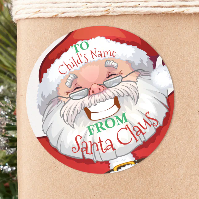 Custom Name From Santa Claus Kids Christmas Gift Classic Round Sticker ...