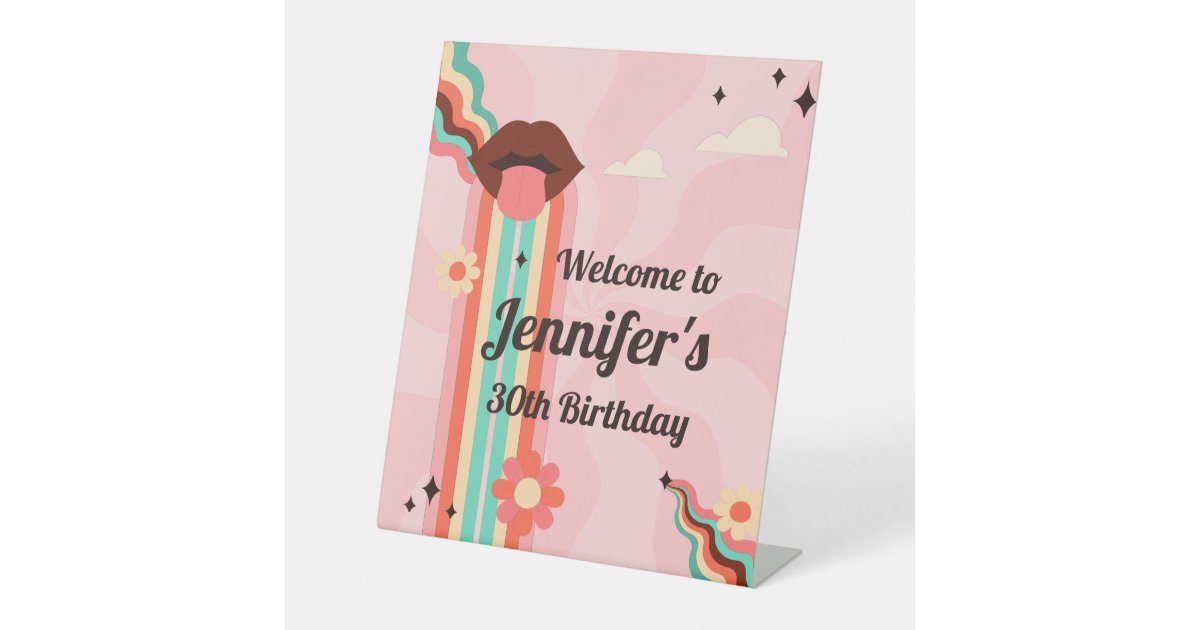 Custom Name, Funky Groovy Birthday Party Pedestal Sign | Zazzle