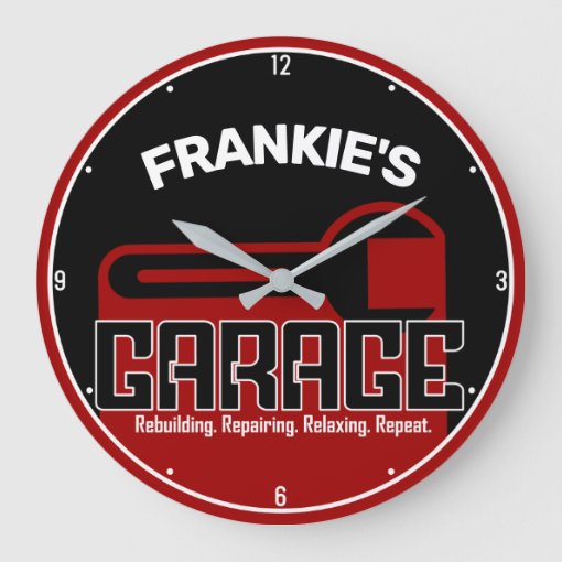 Custom NAME Garage Tools Handyman Car Mechanic Large Clock | Zazzle