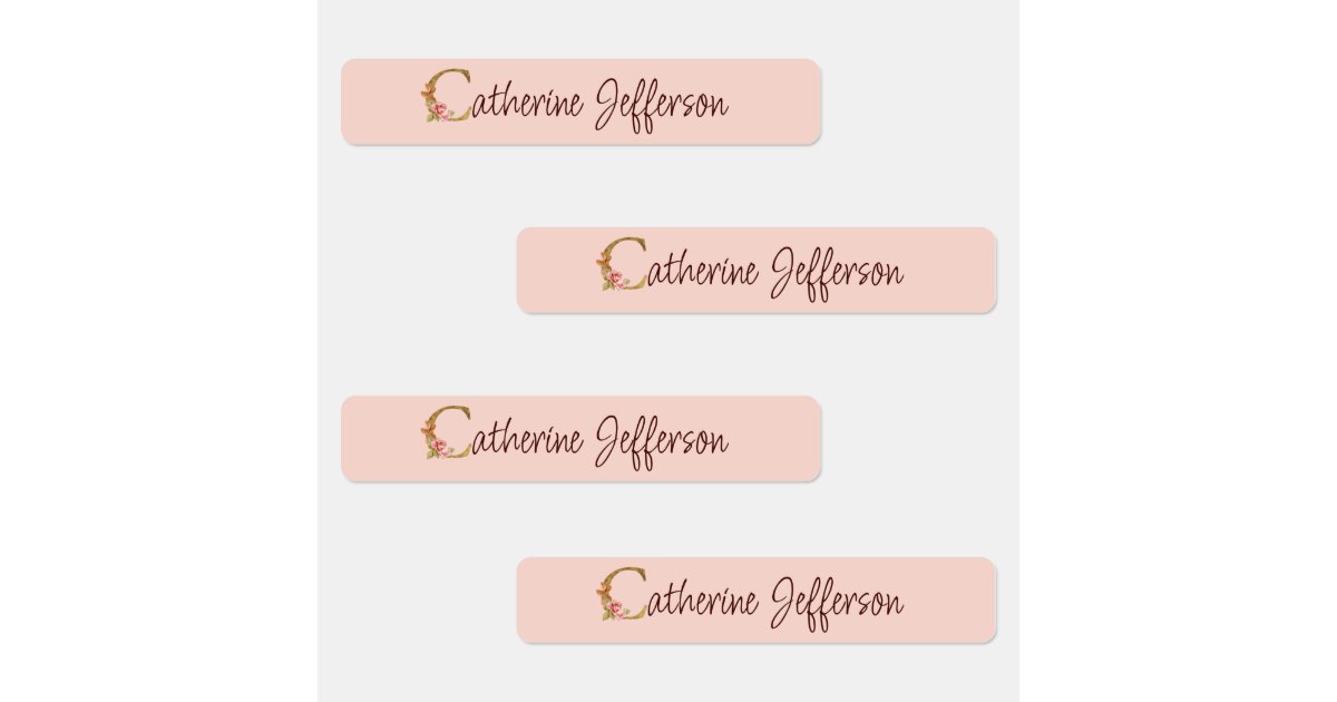 Custom Name Gold Foil Blush Pink Roses Letter C Labels | Zazzle