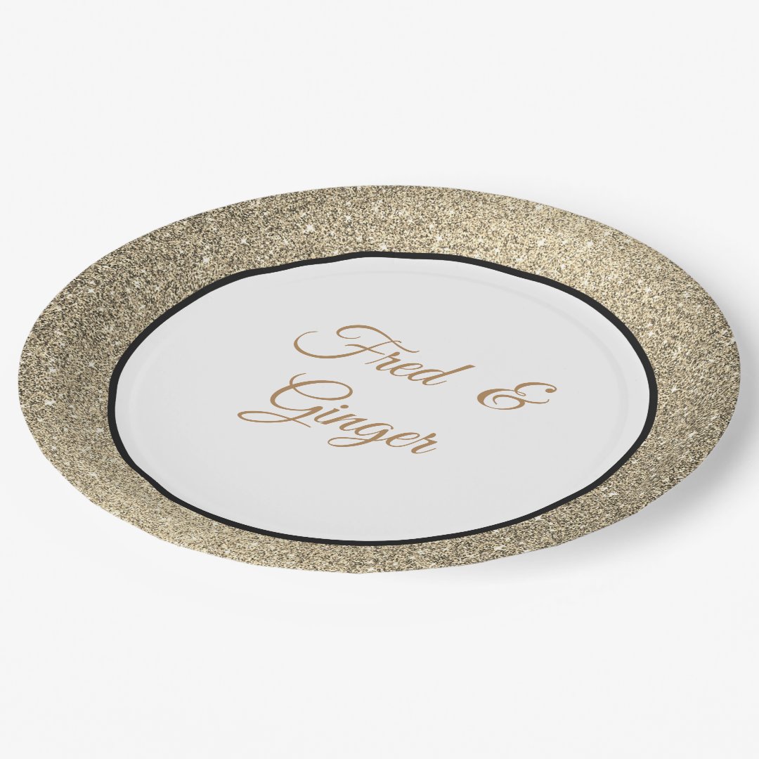 Custom Name Gold Glitter 9" Paper Plates | Zazzle