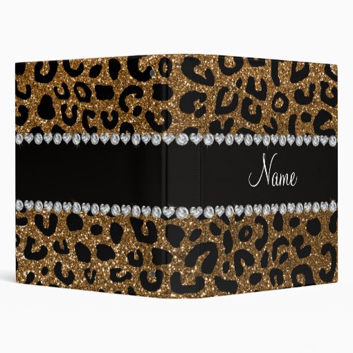 Custom name gold glitter cheetah print 3 ring binder | Zazzle