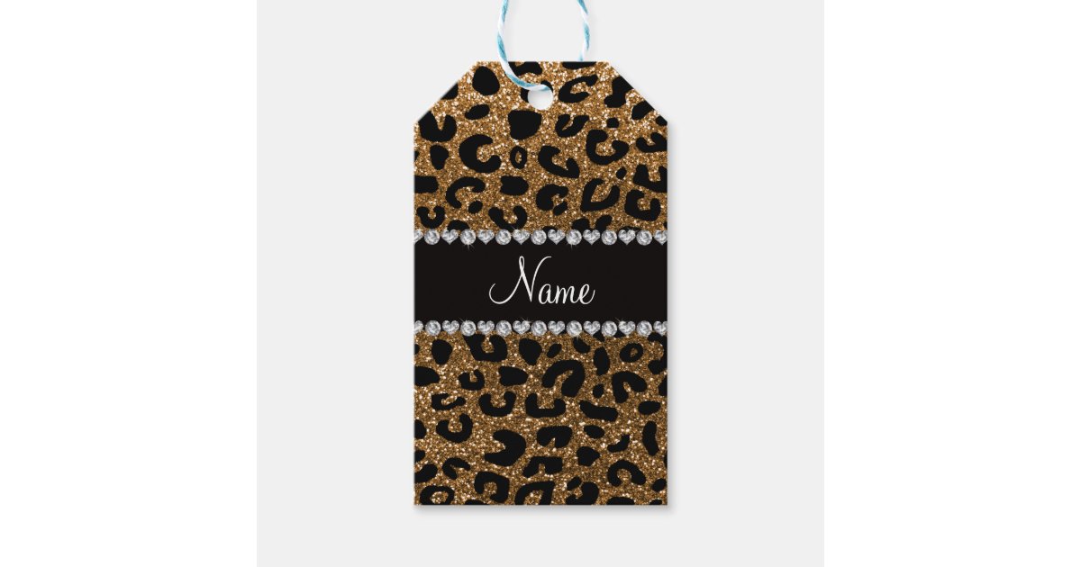 Custom name gold glitter leopard print gift tags | Zazzle