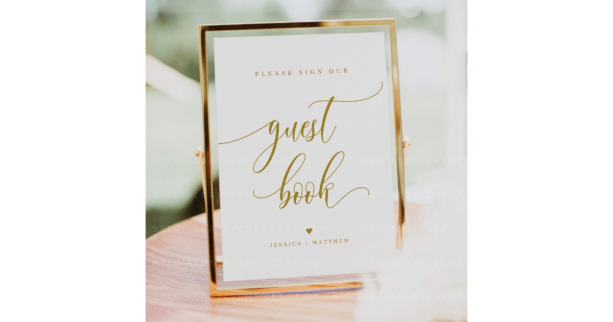 Custom Name Gold Script Guest Book Sign 8x10" | Zazzle