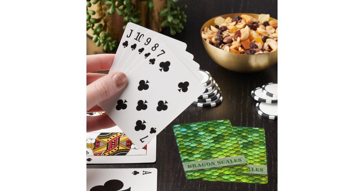 Custom Name Green Metallic Dragon Scales Poker Cards | Zazzle
