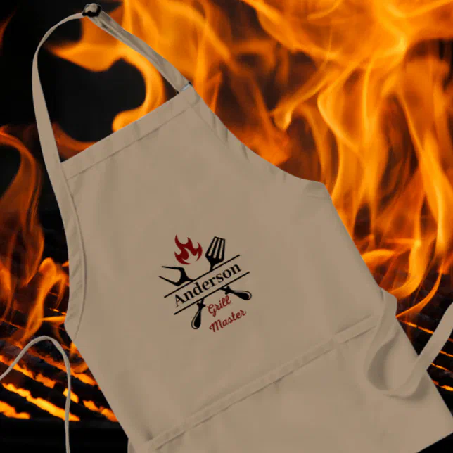 Custom Name Grill Master BBQ Dad Fathers Day gift Adult Apron | Zazzle