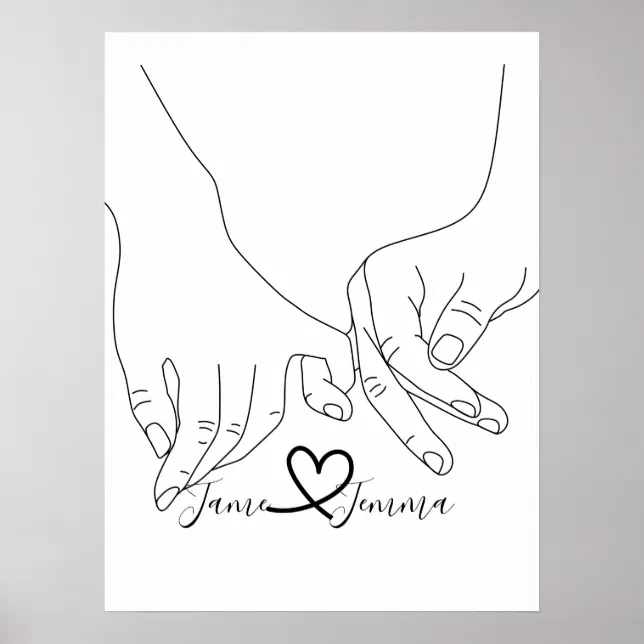 Custom name Holding hand line Poster | Zazzle