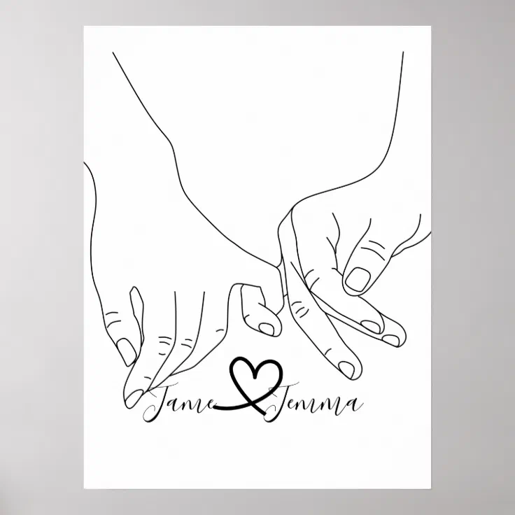 Custom name Holding hand line Poster | Zazzle