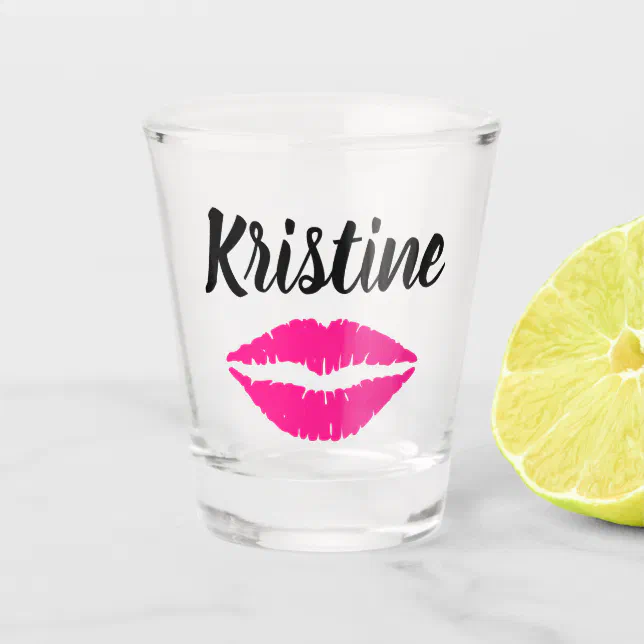 Custom Name Hot Pink Lips Kiss Shot Glass | Zazzle