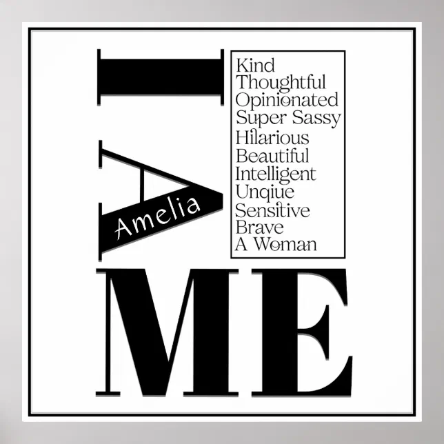 Custom Name I Am Me Female Empowerment Black Text Poster | Zazzle