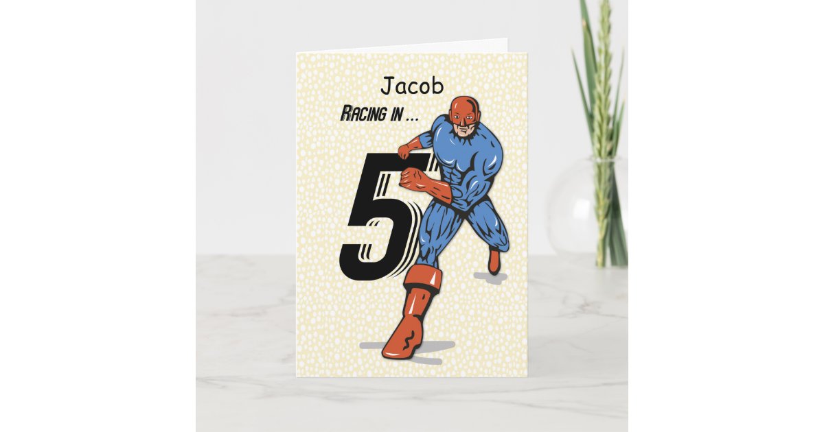 Custom Name, Jacob, 5th Birthday Superhero Card | Zazzle