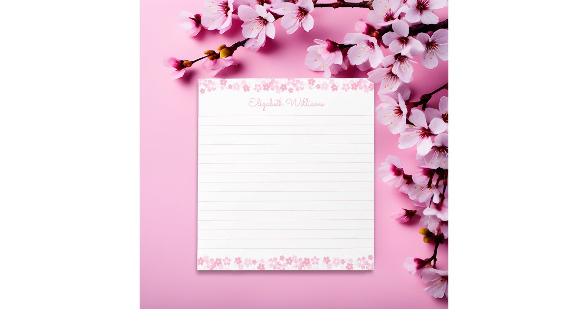 Custom Name Japanese Cherry Blossom Lined Notepad | Zazzle