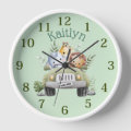 Custom Name Jungle Safari Animals Green Clock | Zazzle