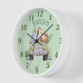 Custom Name Jungle Safari Animals Green Clock | Zazzle