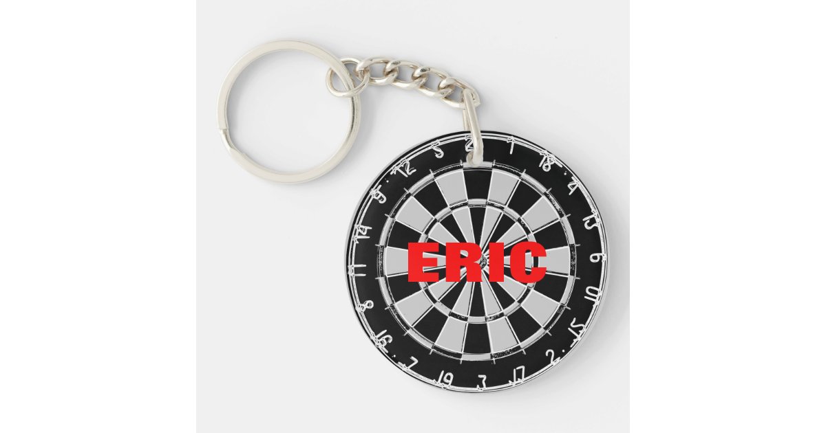 Custom name keychain with dart board design | Zazzle