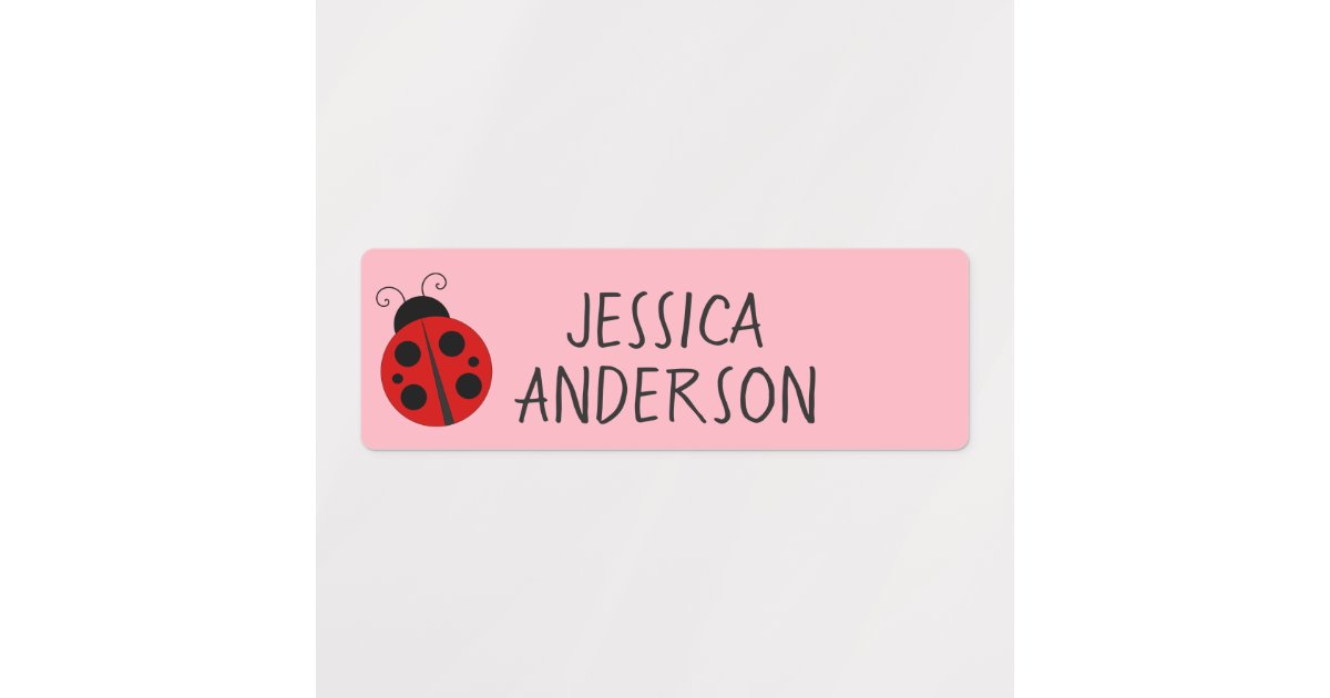 Custom Name | Ladybug on Pink Kids' Labels | Zazzle